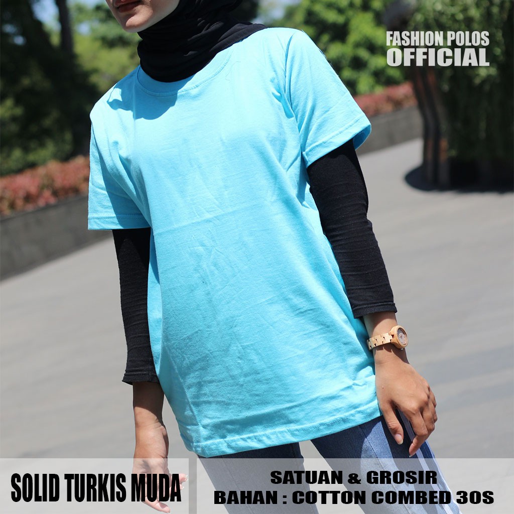 Jual Kaos Polos Lengan Pendek Biru Turkis Muda Cotton Combed 30s Pria dan Wanita (Unisex ...