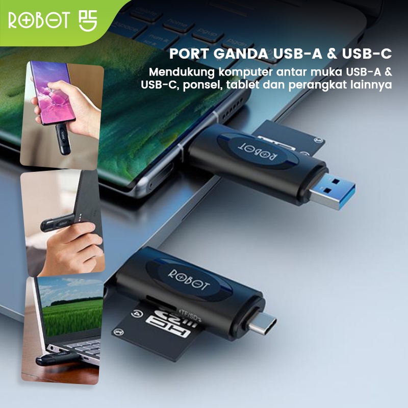 Jual ROBOT Card Reader USB 2 in 1 USB 3.0 Type-C OTG Dual Card Slot/TF ...