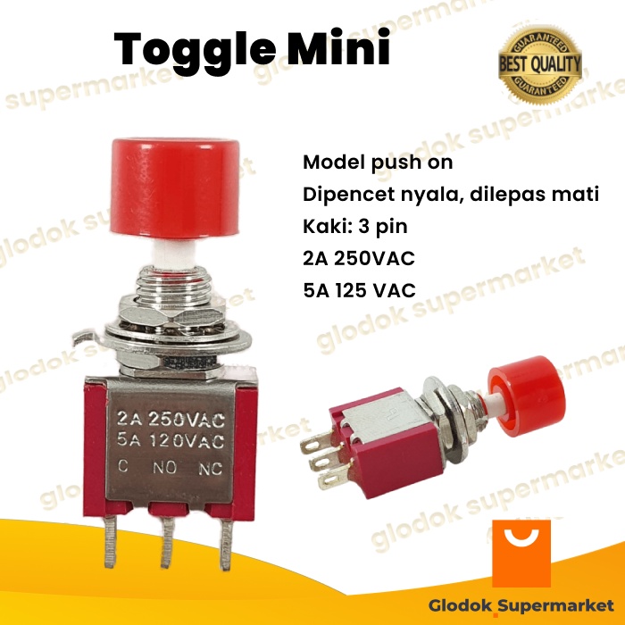 Jual Toggle Switch Mini 3 Pin Tombol Push On Momentary Saklar Togle ...