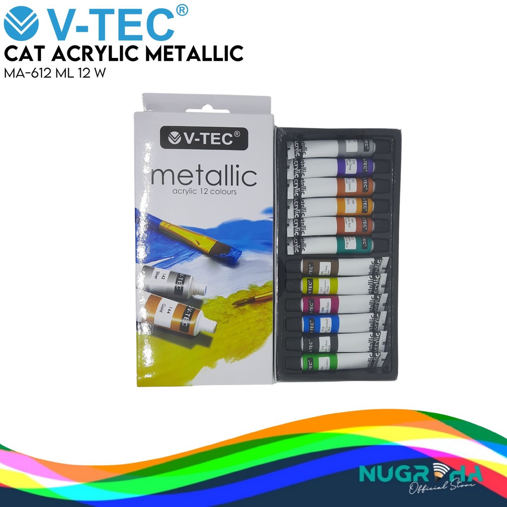 Jual Cat Akrilik Warna Metallic V-TEC Set 12x6ml / Metalik Akrilik MA ...
