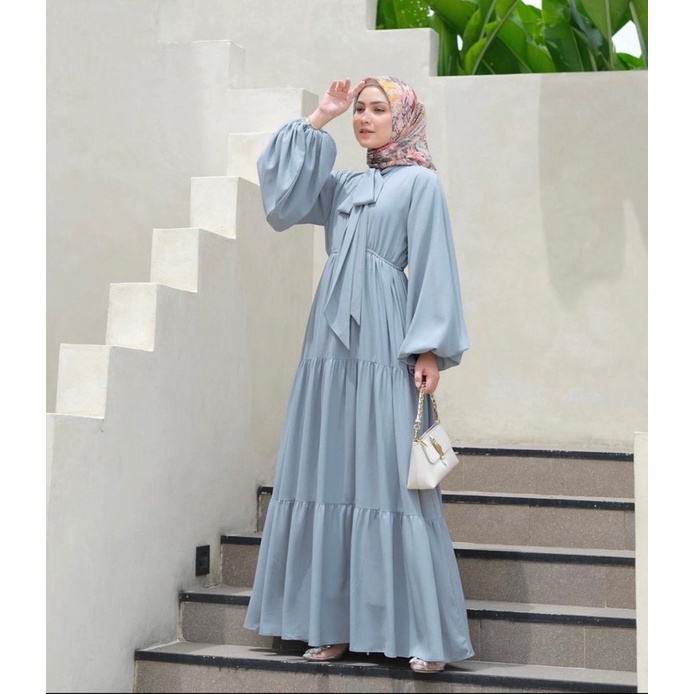Jual GAMIS BLESIA RUFFLE MAXI MIDI DRESS LENGAN BALON / GAMIS REMAJA LENGAN BALON REMPEL SUSUN ...