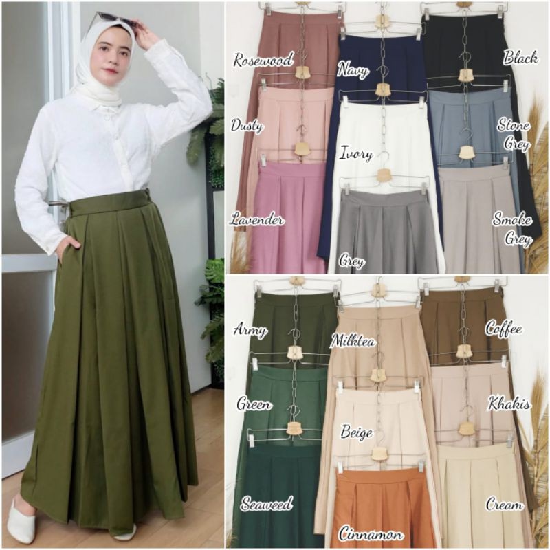 Jual EYKA Basic colours pleats skirt allure rample rok | Shopee Indonesia