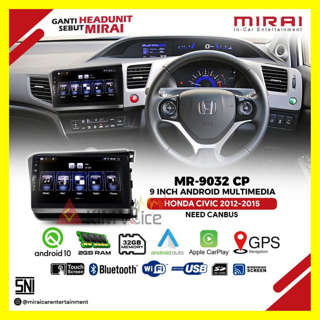 Jual Head unit Android MIRAI 9 Inch OEM Honda CIVIC 2012 - 2015 Soket ...