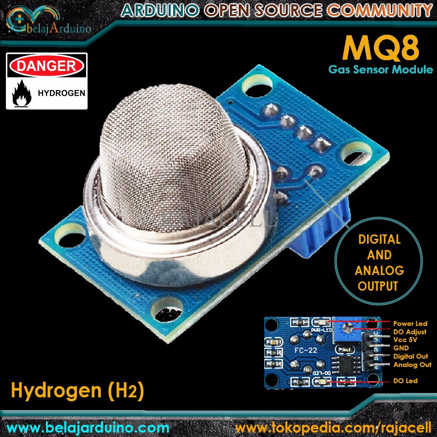 Jual Sensor MQ-8 MQ8 Hydrogen Gas Hidrogen H2 Sensor Module Arduino ...