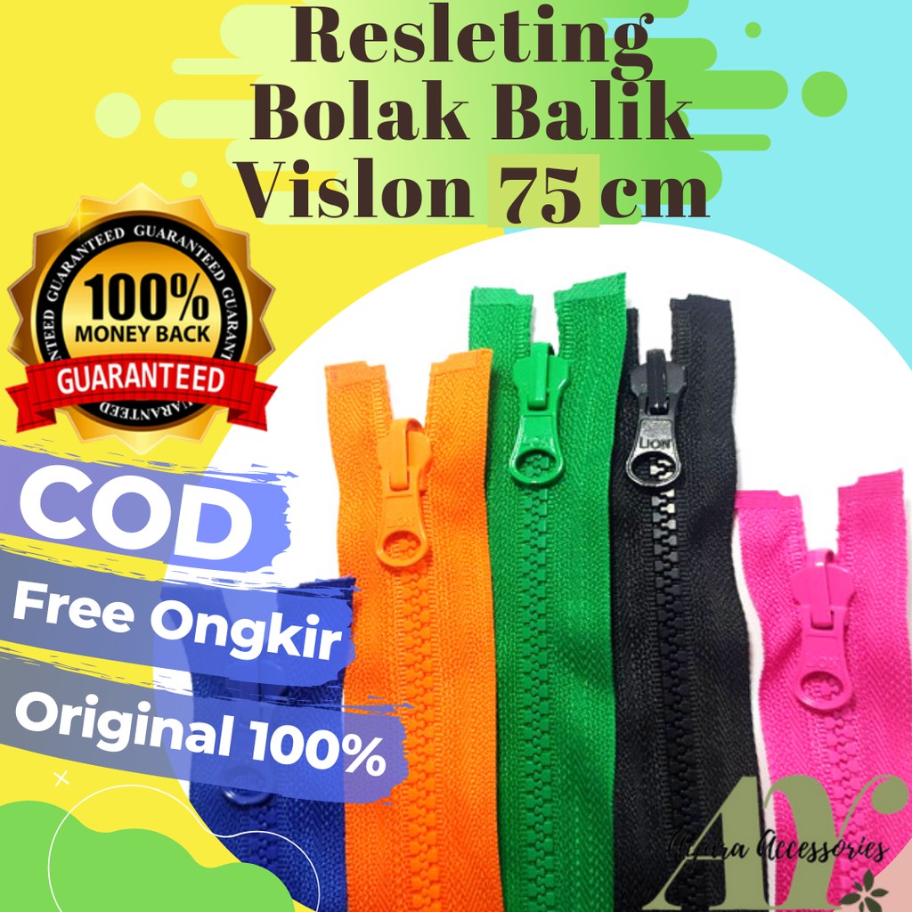 Jual RESLETING JAKET BOLAK BALIK VISLON LION PLASTIK PANJANG UKURAN 75 CM | Shopee Indonesia