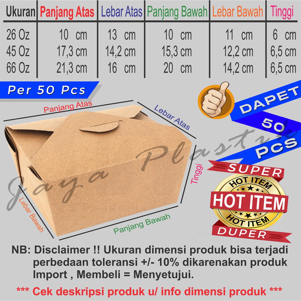 Jual FOOD GRADE BROWN KRAFT PAPER FOOD BOX UKURAN 26oz (780ml ) isi ...