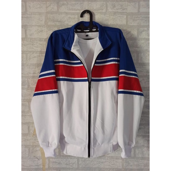 Jual jaket traktop biru/ putih Lis merah | Shopee Indonesia