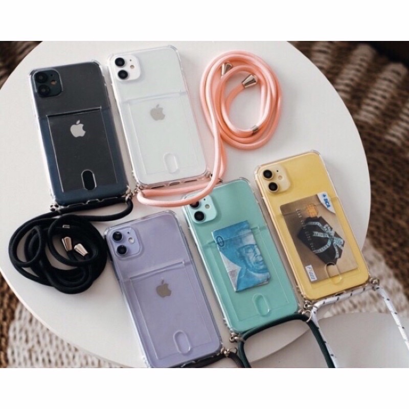 Jual SLING LANYARD + CLEAR POCKET / WALLET CASE IPHONE 15 PRO MAX 14 12 ...