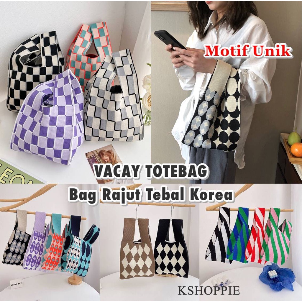 Jual Korean Bag / Korean Totebag / Tote Bag Knitted / Tas Rajut Kotak ...