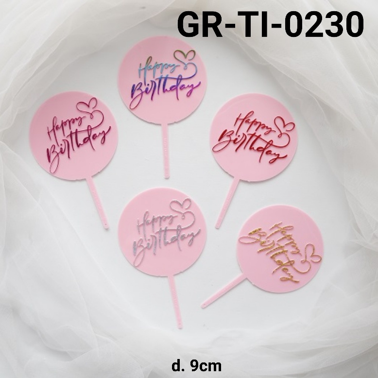 Jual GR-TI-0230 Cake topper tulisan kue tart happy birthday background pink yamama baking ...