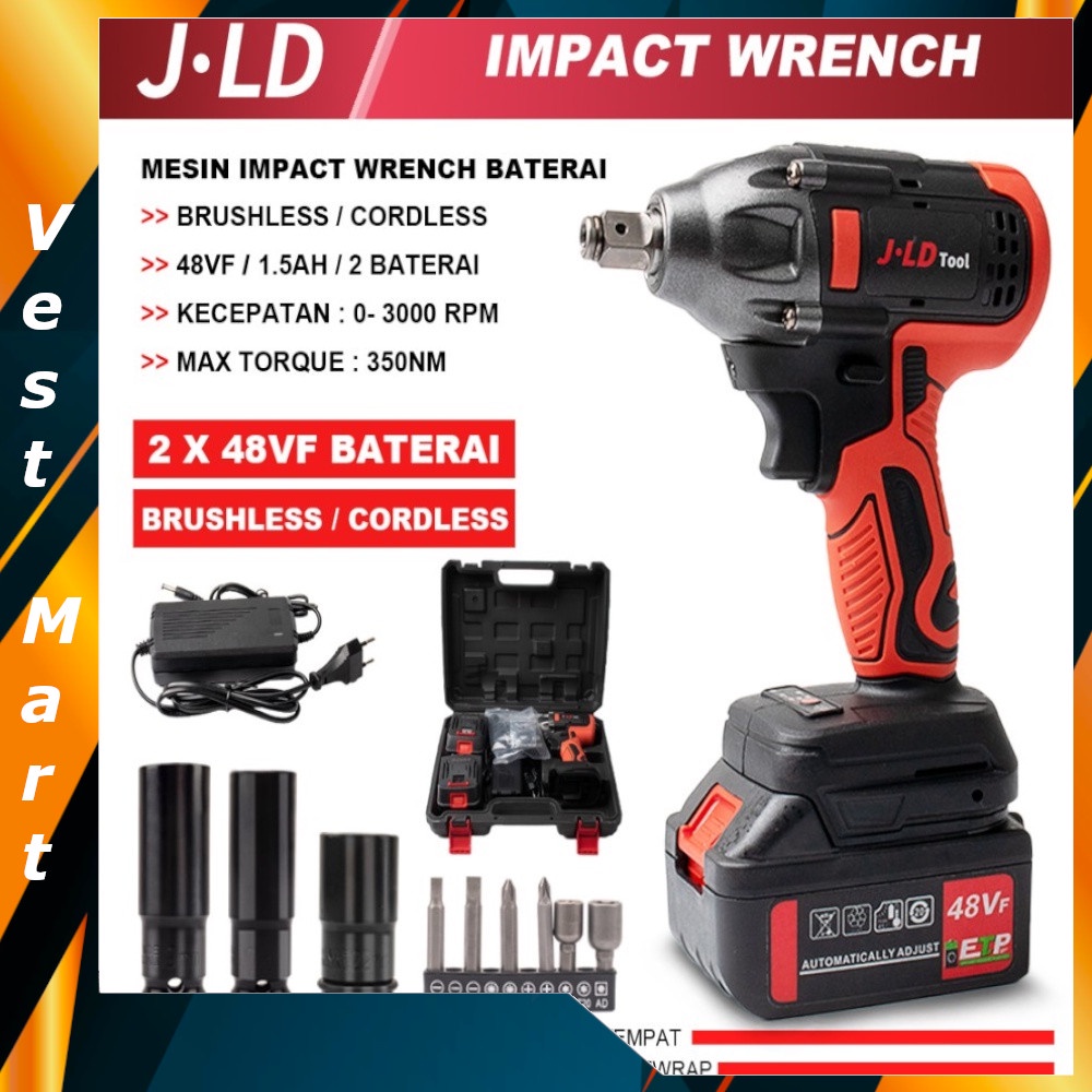 Jual Impact Wrench 48volt Set Box 2 Batrai JLD Tools Alat Pembuka Baut ...