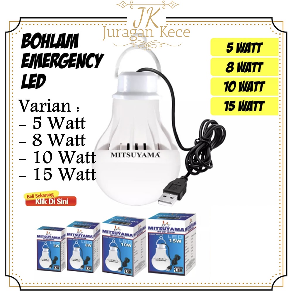 Jual Bohlam USB Emergency LED Mitsuyama 5W / 8W / 10W / 15W Lampu LED ...