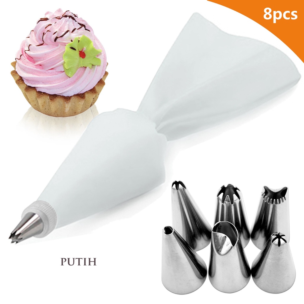 Jual Piping Bag Silikon Set Tip 8 in 1 Tips Nozzle Spuit Mawar Dekorasi ...