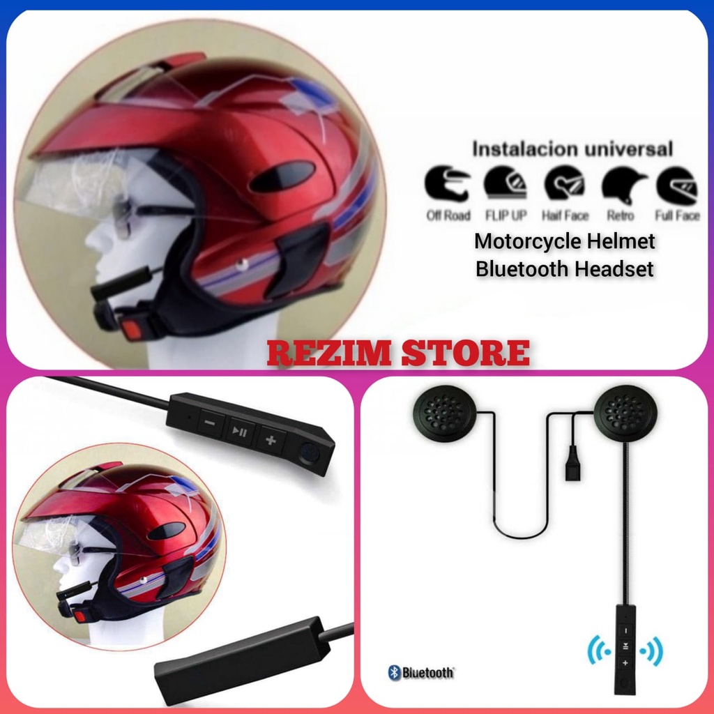 Jual Headset handsfree Bluetooth Helm With Microphone Music Wireless ...