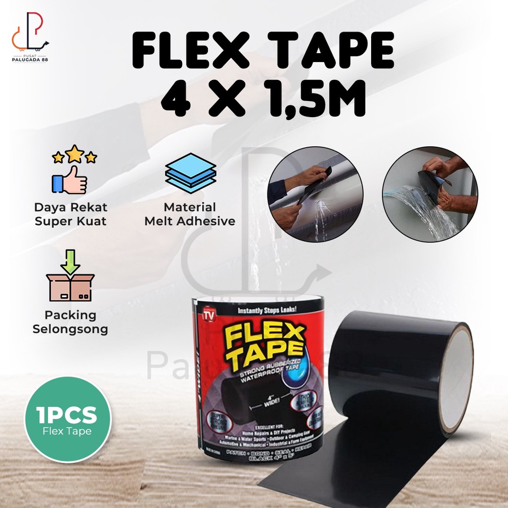 Jual Lakban Penambal Anti Bocor Pipa Selang Plastik Tambal Kuat Tape 4" x 1,5m Flex isolasi ...