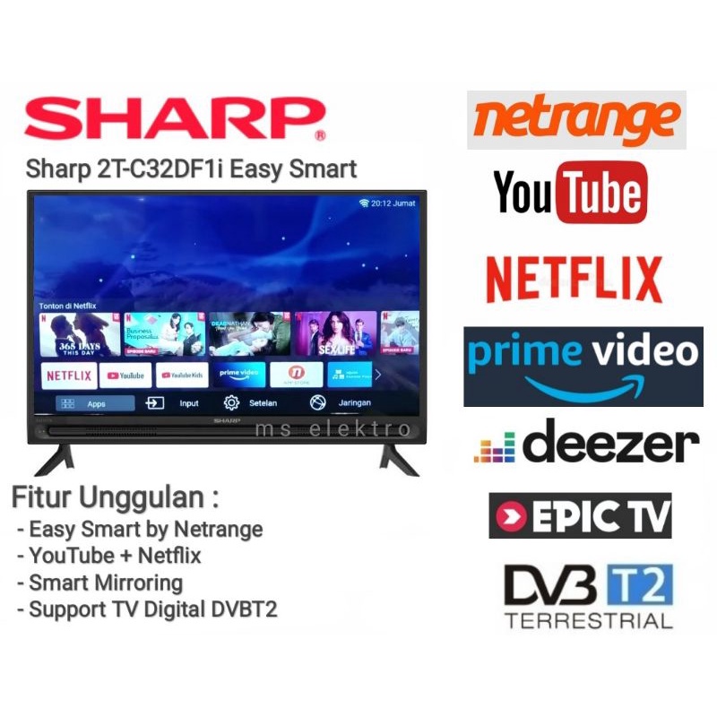 Jual TV LED Sharp Easy Smart 32 inch 2T-C32DF1i YouTube Netflix Digital ...