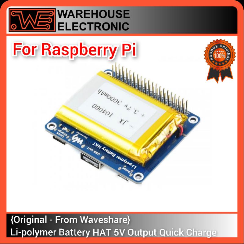 Jual Battery HAT for Raspberry Pi Lithium Polymer LiPo 5V Output Quick ...