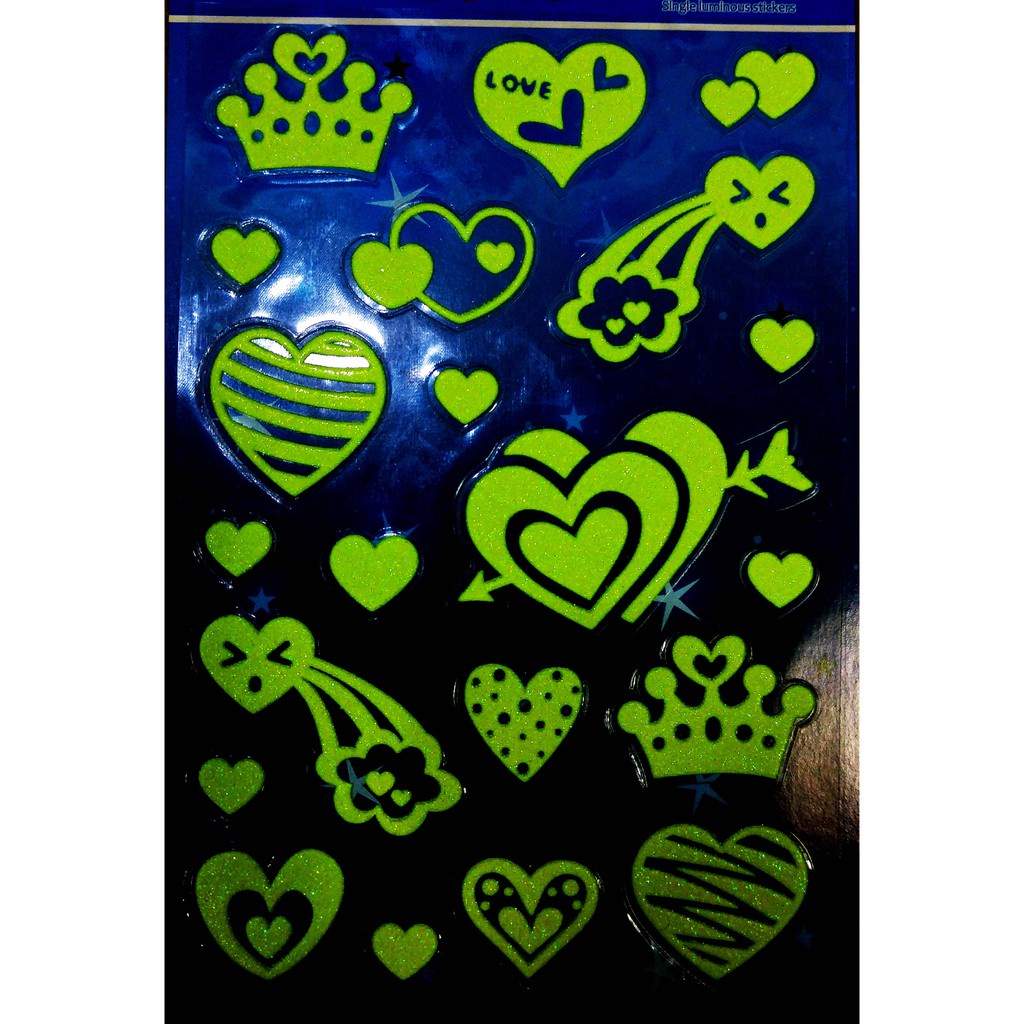 Jual METH CUTE HEARTS GLOW IN THE DARK STICKER FOSFOR TRANSPARAN 14 CMX ...