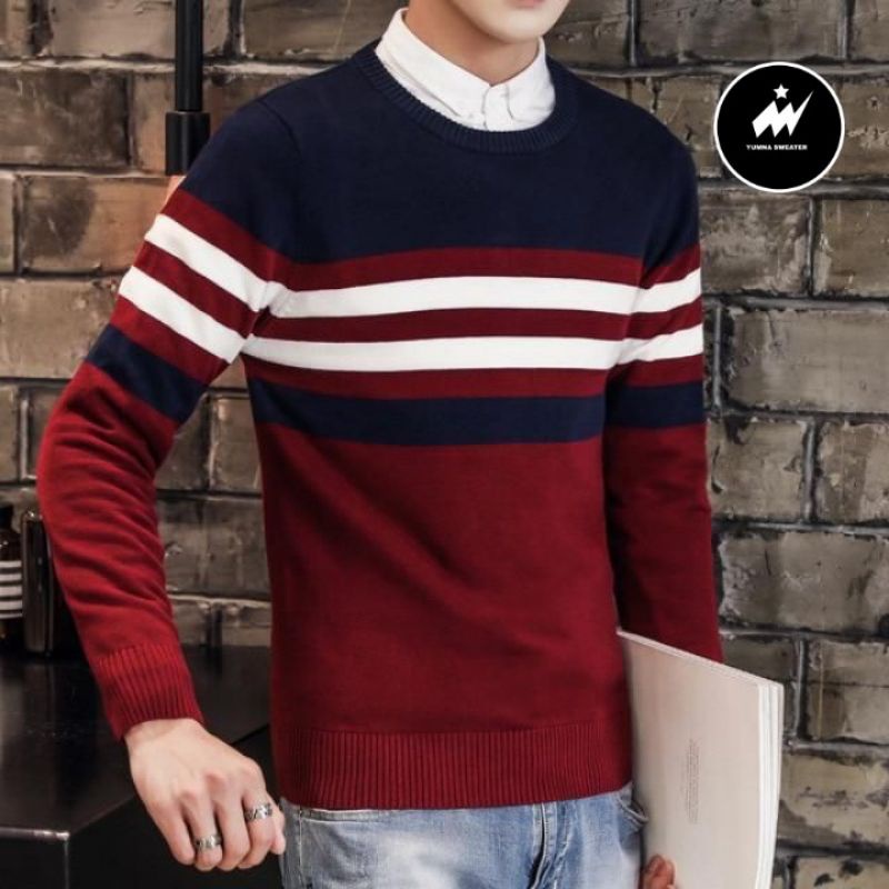Jual sweater rajut pria Oneck cotton combed premium | Shopee Indonesia