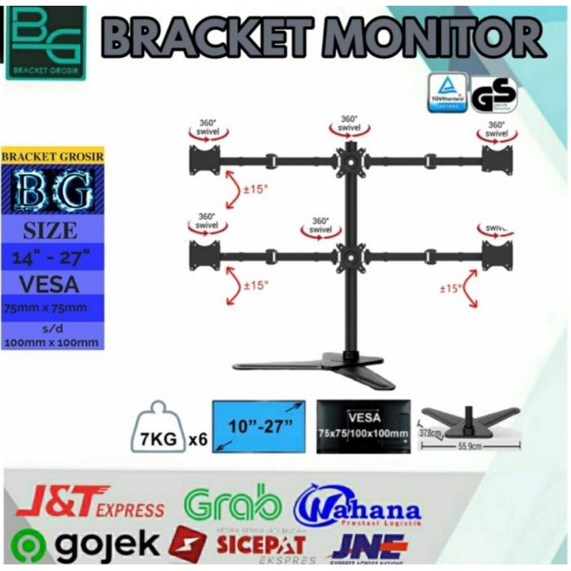 Jual Bracket Stand Monitor Meja 4 Layar 14"-27" Adjustable | Shopee ...