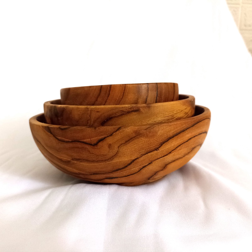 Jual mangkuk set kayu jati diameter 12,15 dan 18 cm foodgrade, tanpa ...