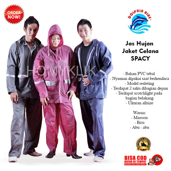 Jual Jas Hujan Pria Wanita Dewasa Setelan Jaket Celana SPACY Dolphin Blue 961 Mantel Karet Tebal ...