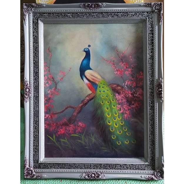 Jual Lukisan burung merak, Lukisan asli kanvas,60×80 | Shopee Indonesia