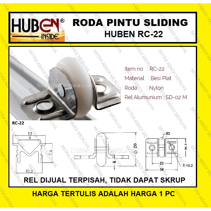 Jual Roda Pintu Lemari Sliding / Geser Roda HUBEN RC-22 Roda Pintu Sliding | Shopee Indonesia