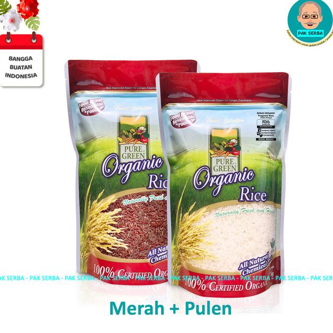Jual Pure Green Beras Organik Merah + Pulen Wangi (2 x 1kg) | Shopee ...