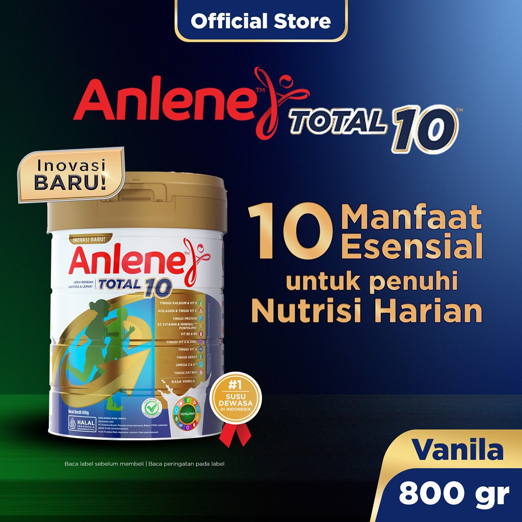 Jual Anlene Total 10 Susu Bubuk Dewasa Vanila 800g - 10 Manfaat Esensial Tinggi Kalsium dan ...