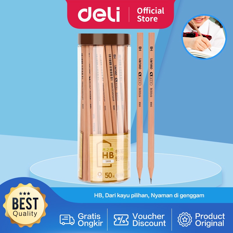 Jual Deli Graphite Pencil / Pensil Kayu HB Isi 50 Nyaman Digenggam S908 ...