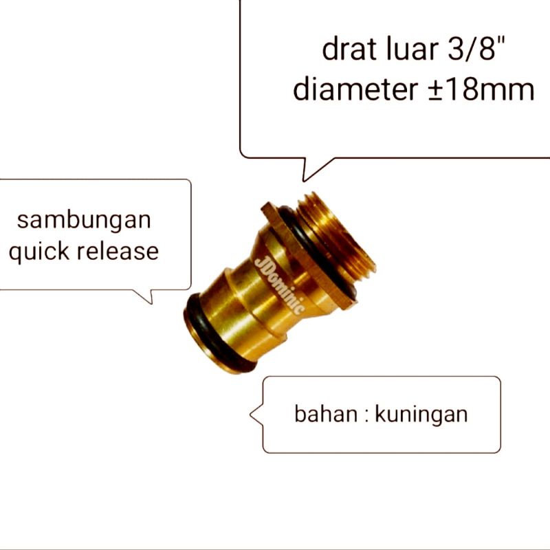 Jual drat luar 3/8 metric M18*1.5 ke quick release nepel sambungan stik ...