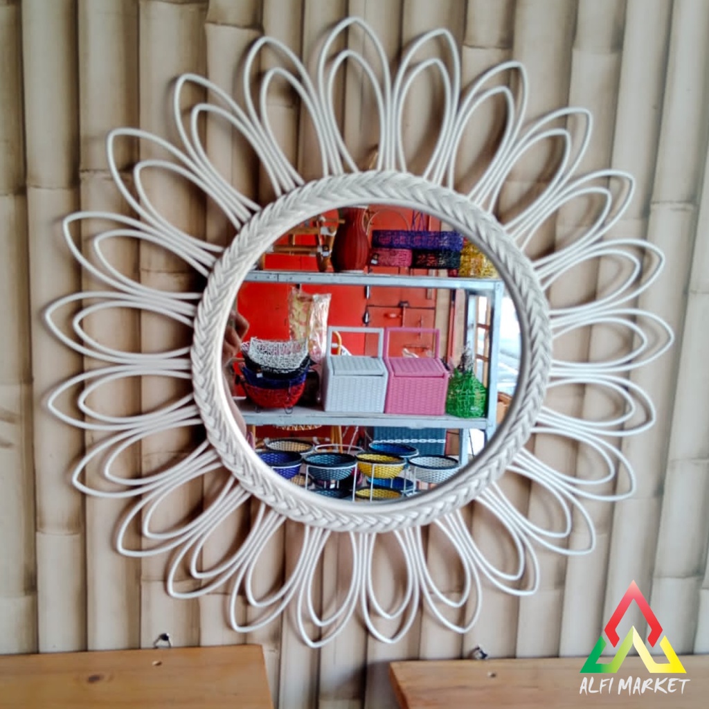 Jual Cermin Dinding Cermin Bulat Mirror Dekor Rotan Cermin Rotan ...