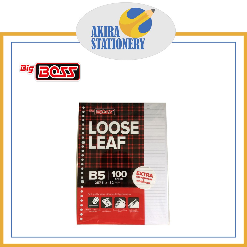 Jual Loose Leaf BIG BOSS B5 100 Ruled - 26 Holes / Kertas Binder File BIGBOSS Boxy Bergaris Isi ...
