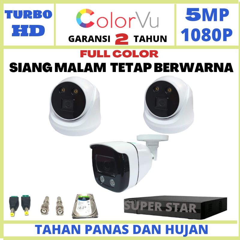 Jual PAKET CCTV COLOR VU 4 CHANNEL 3 KAMERA LENSA 5MP 1080P IR SONY ...
