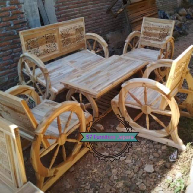 Jual Meja kursi ruang tamu model roda/ becak kayu jati ukir mentahan ...