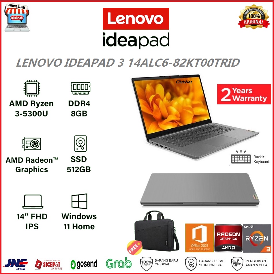 Jual LENOVO IDEAPAD 3 14ALC6-TRID AMD R3-5300U 8GB 512GB SSD FHD IPS ...