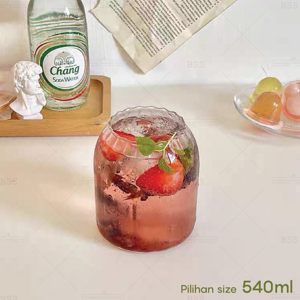 Jual Gelas Kaca Aesthetic Kristal 540ml 750ml Jumbo Juice Jus Susu Teh Stripe Line Unik Cantik ...