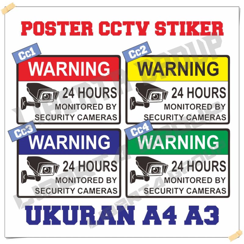Jual POSTER CCTV Stiker cctv 24 jam Decals A4 A3 BUY 1 GET 1 / bisa ...