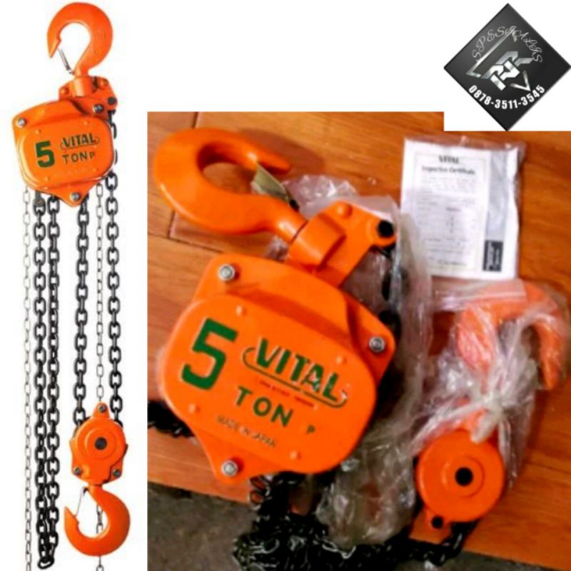Jual chain block hoist 5 ton 5 meter vital chain hoist takel cenblok ...