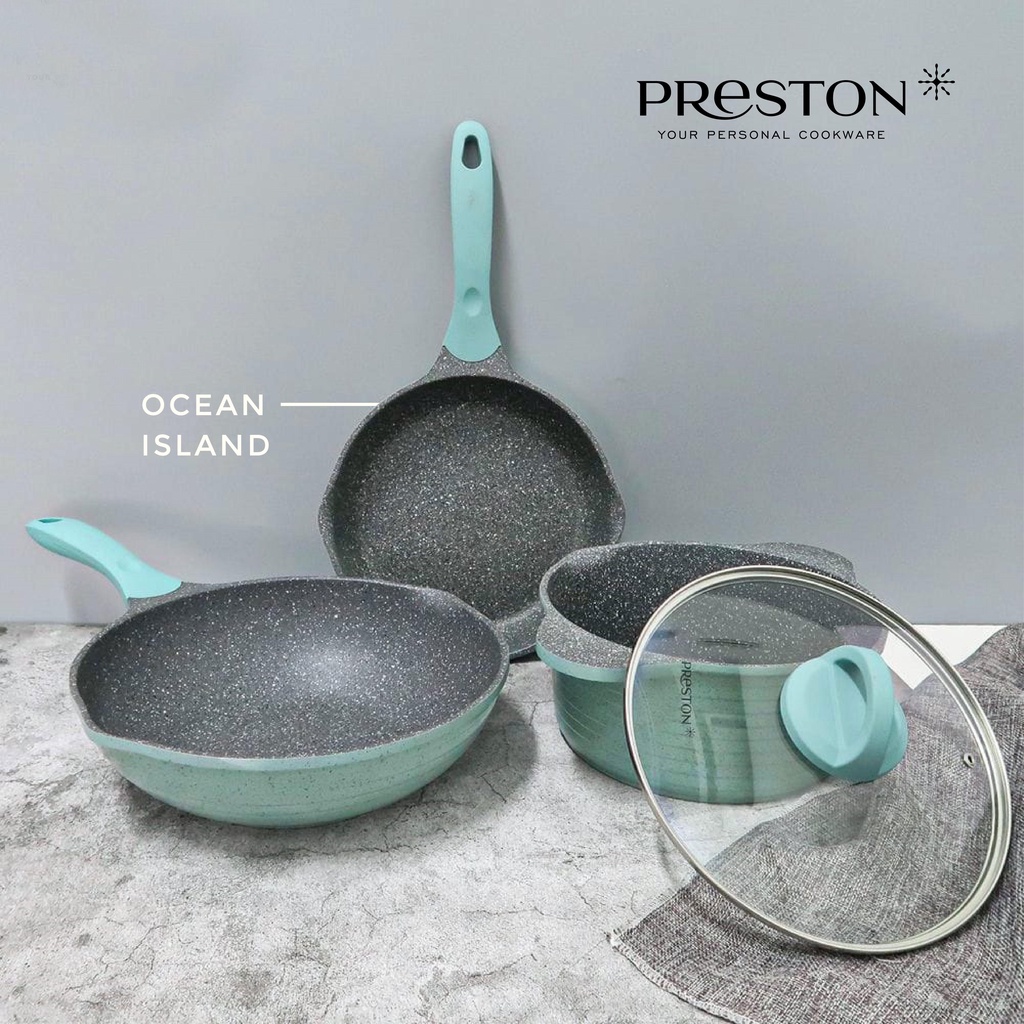 Jual Preston Cookware Ocean Island Granite Set of 3 Penggorengan Anti ...