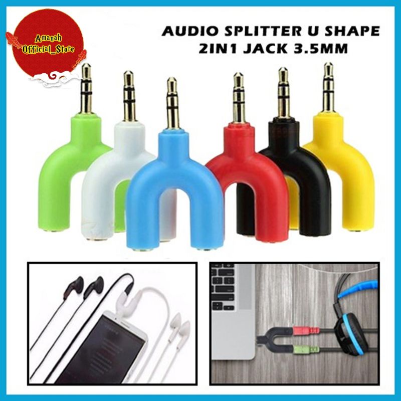 Jual Audio Splitter U Shape 2in1 Jack 3.5mm To Dual Female Headset ...