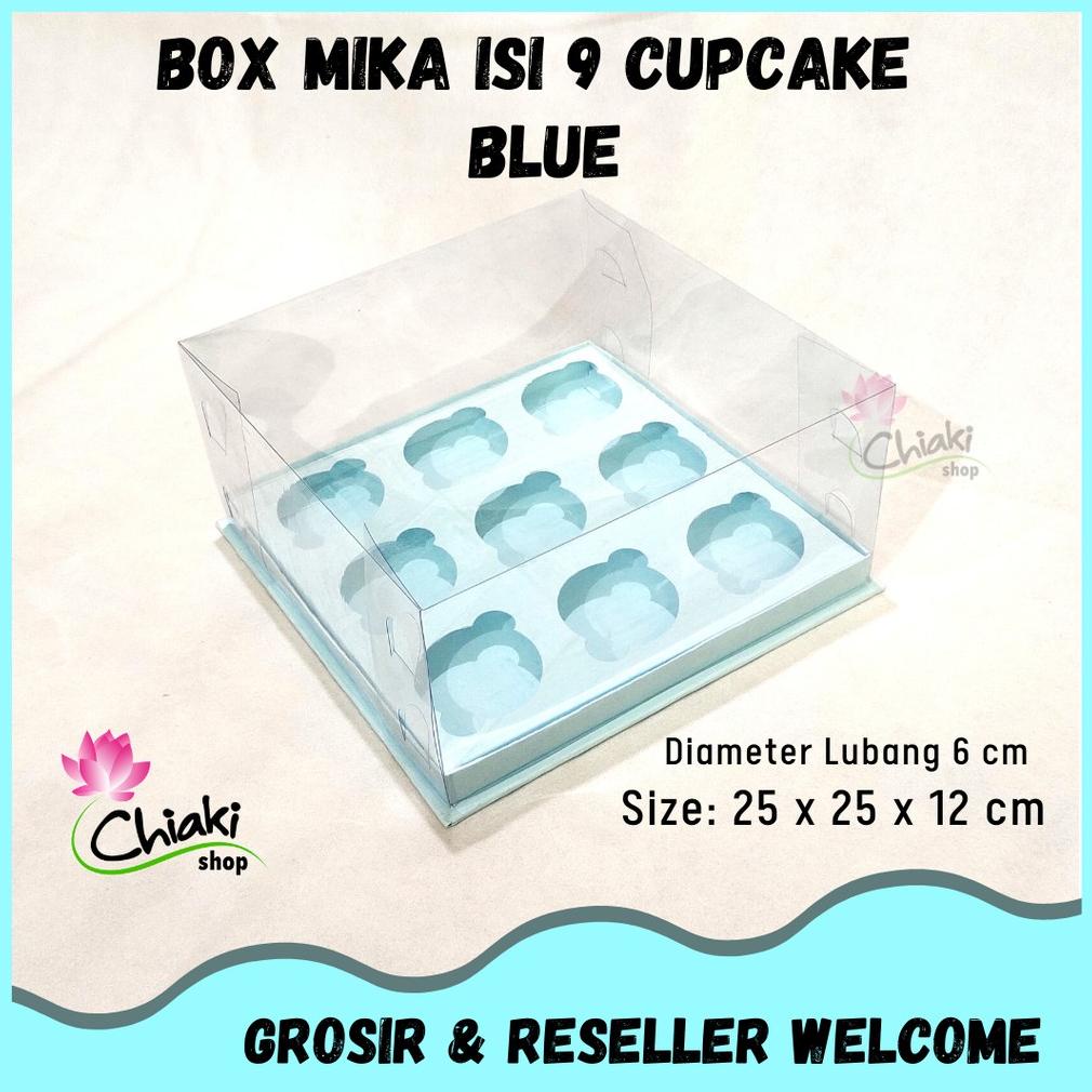 Jual Box Mika Alas Blue 25 X 25 X 12 Cupcake Isi 9 Cake Pudding Tart ...