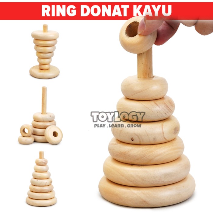 Jual Mainan Kayu Edukasi Anak Montessori Ring Donat Balok Susun ...