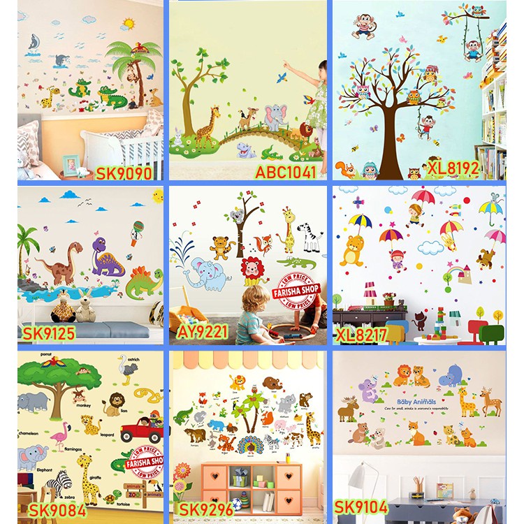 Jual DUNIA STIKER Wall sticker Hewan Binatang Jerapah Gajah Monyet ...