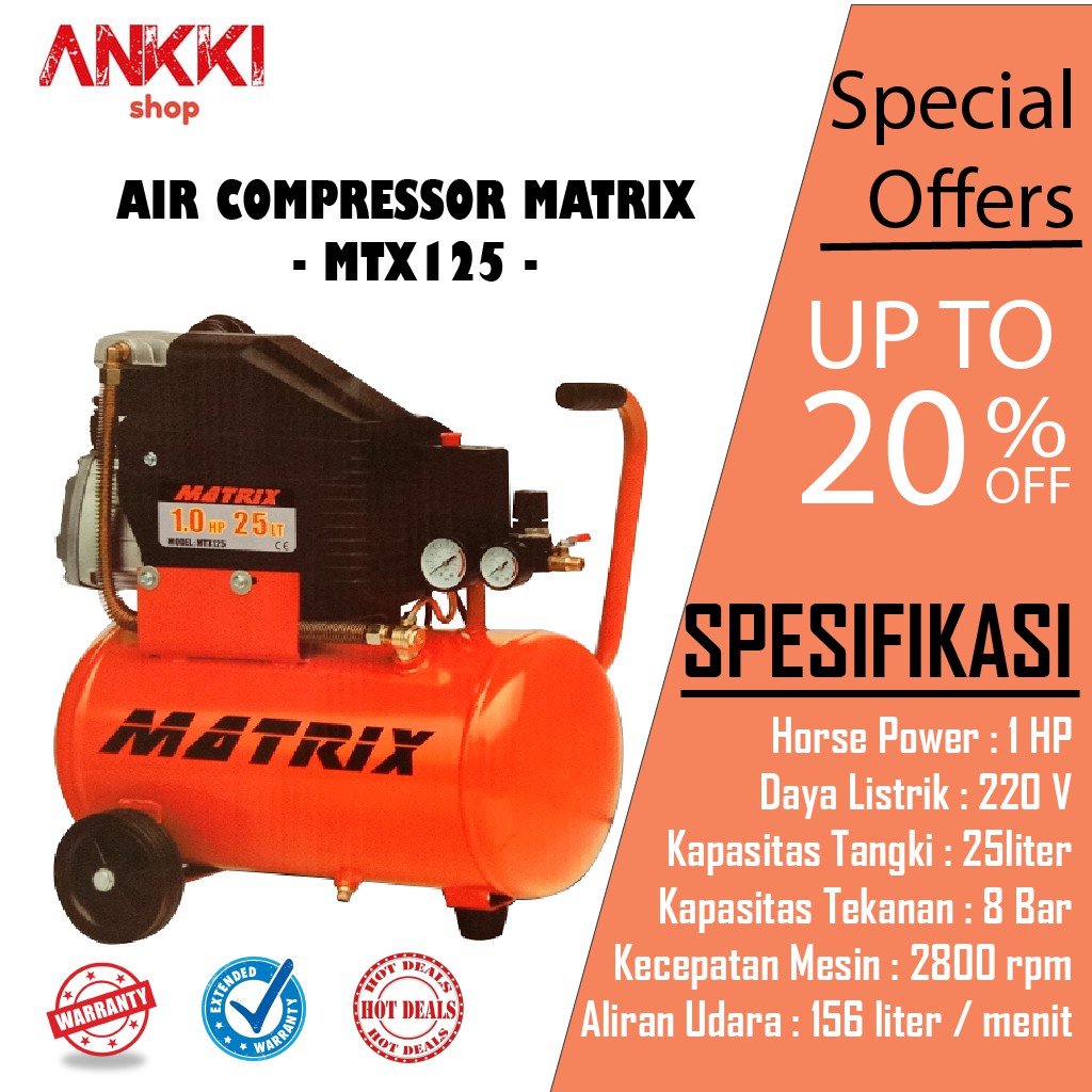 Jual KOMPRESOR ANGIN / AIR COMPRESSOR MATRIX MTX125 1.0 HP 25LT ...