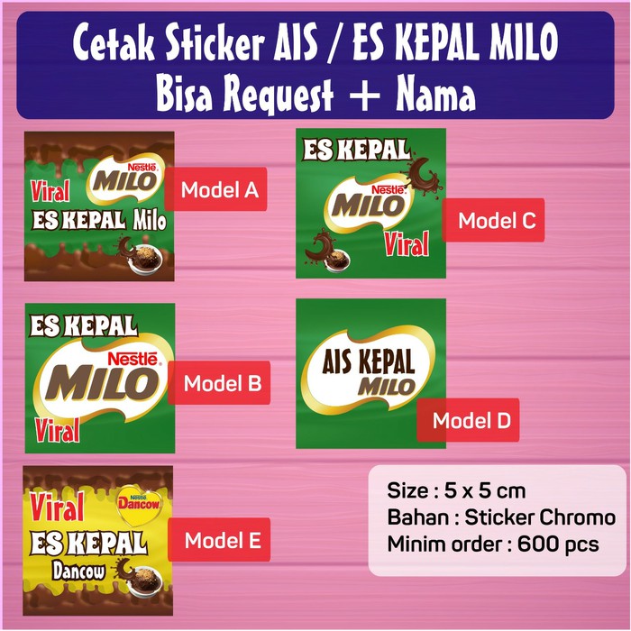 Jual Cetak Print Sticker AIS Stiker ES Kepal MILO size 5x5 Bisa Tambah ...