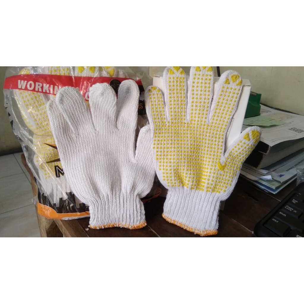 Jual Sarung Tangan Benang Bintik Dot Nylon Pelindung Full Jari Tidak ...