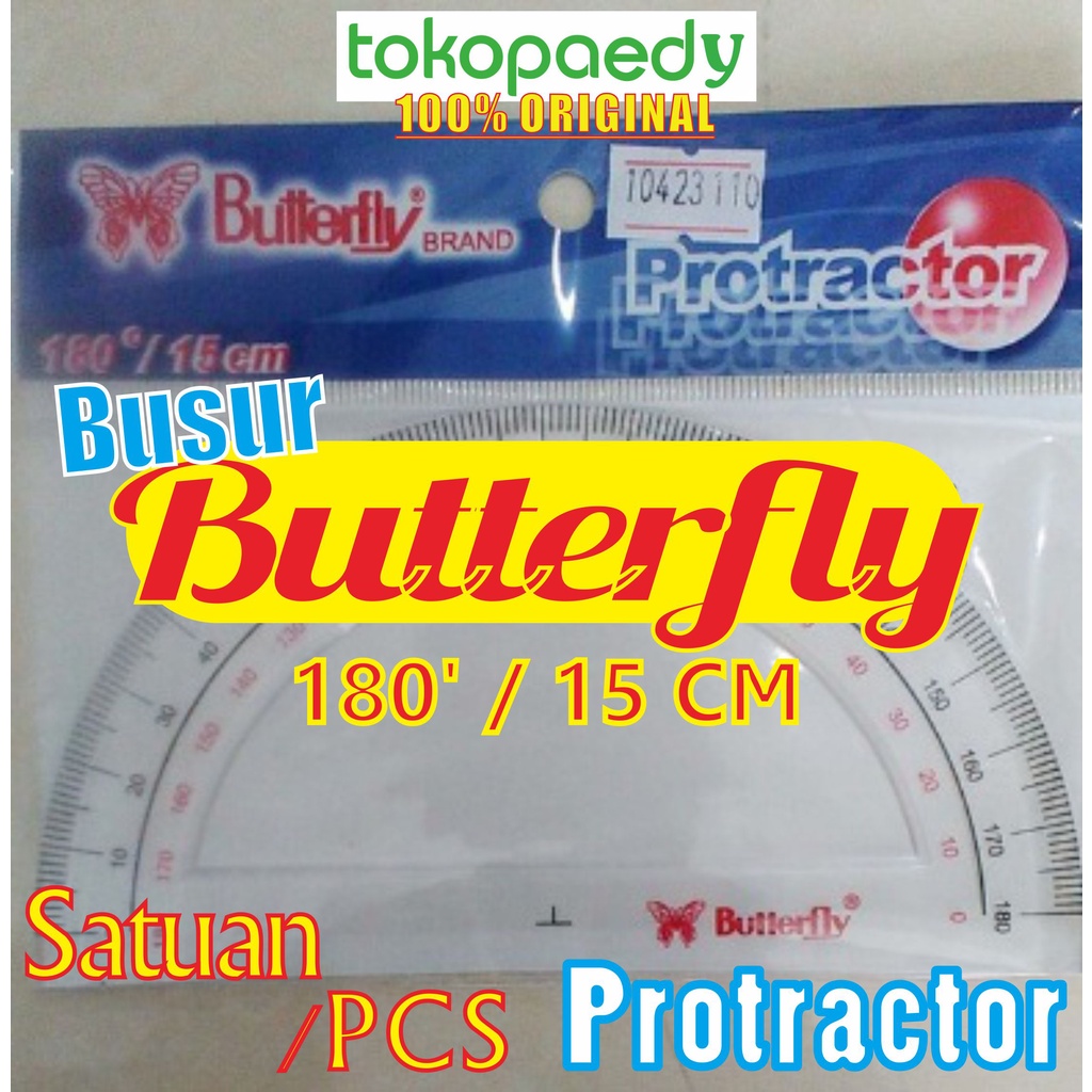 Jual Penggaris Busur BUTTERFLY 180' 15 CM /PROTRACTOR /Busur Derajat ...