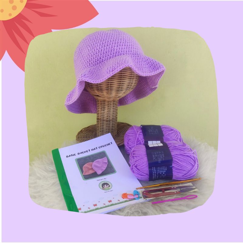 Jual PAKET BELAJAR MERAJUT / CROCHET KIT / Bucket Hat Rajut (cocok ...